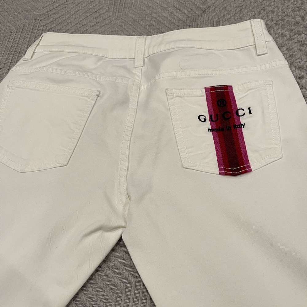 Gucci Cotton White Pants With Gucci Label - Gem